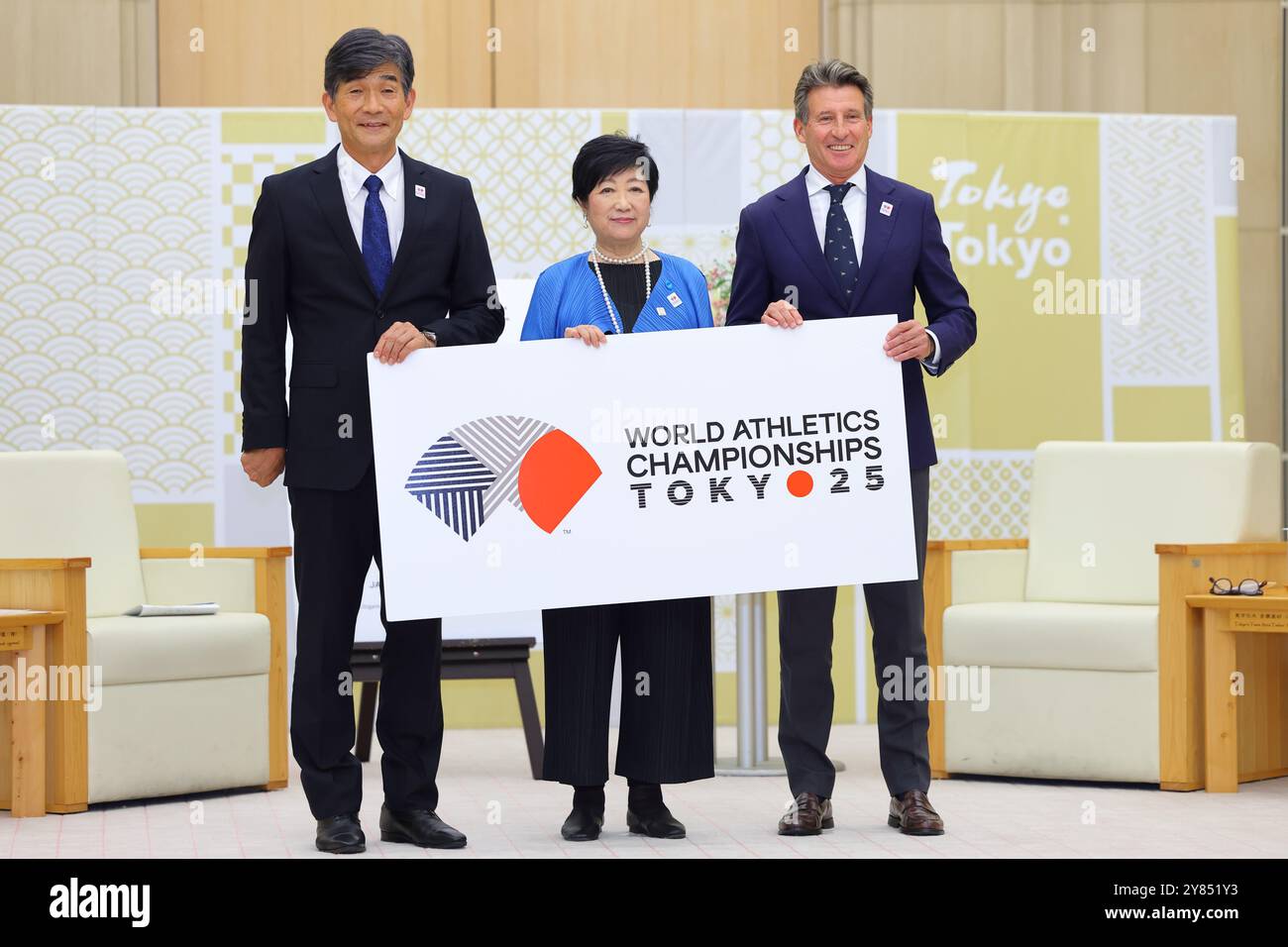 Tokyo, Japan. 2nd Oct, 2024. (L-R) Mitsugi Ogata, Yuriko Koike ...
