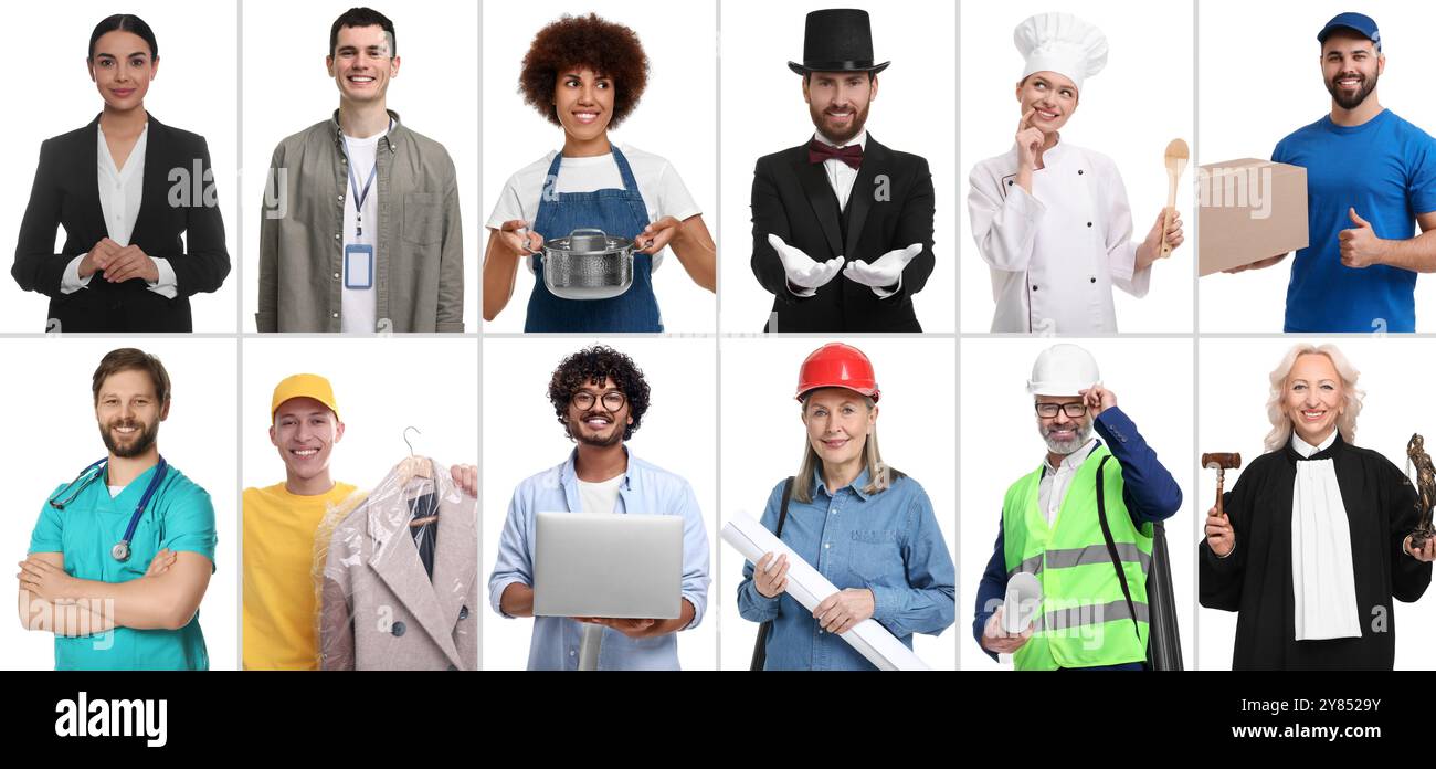 People of different professions on white background, collage Stock ...