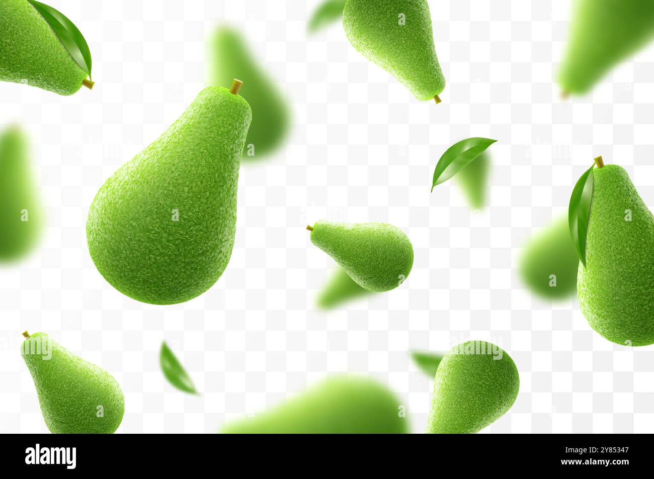 Flying ripe fresh avocado. Bright advertising background falling juicy ...
