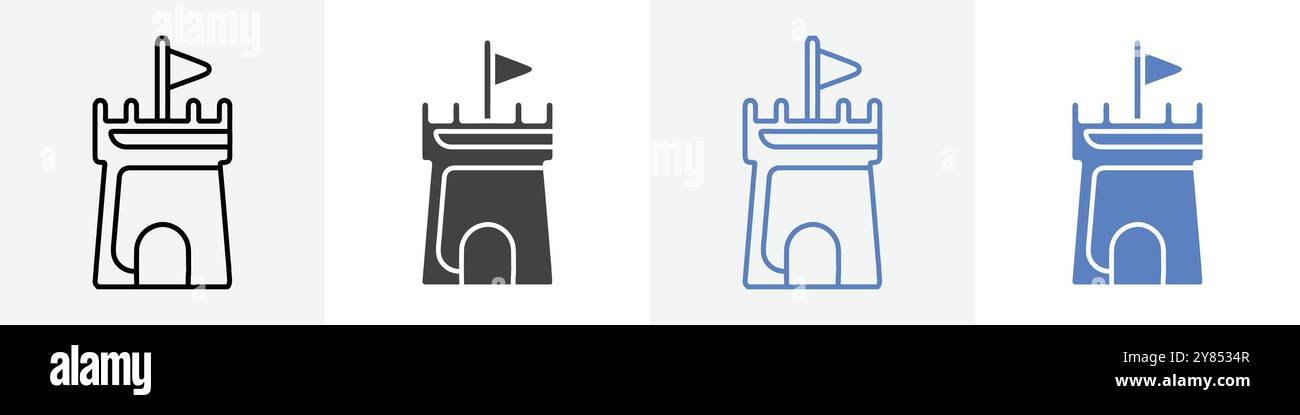 tower icon linear thin line icon graphics set black and white Stock ...