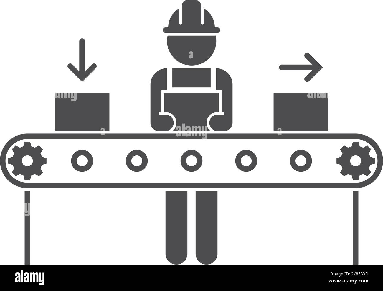 Factory workman on conveyor black icon. Production line Stock Vector ...