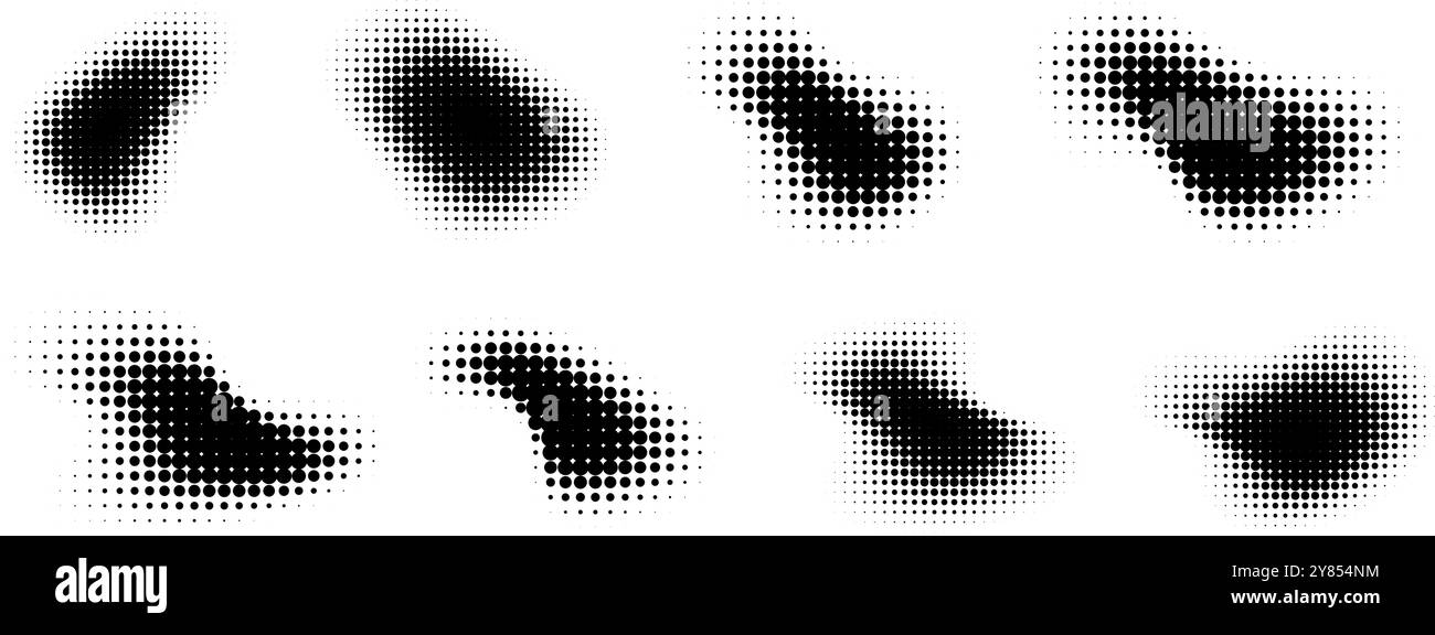 Abstract halftone figures, gradient dot texture, circular spray effect, graphic retro shapes ...