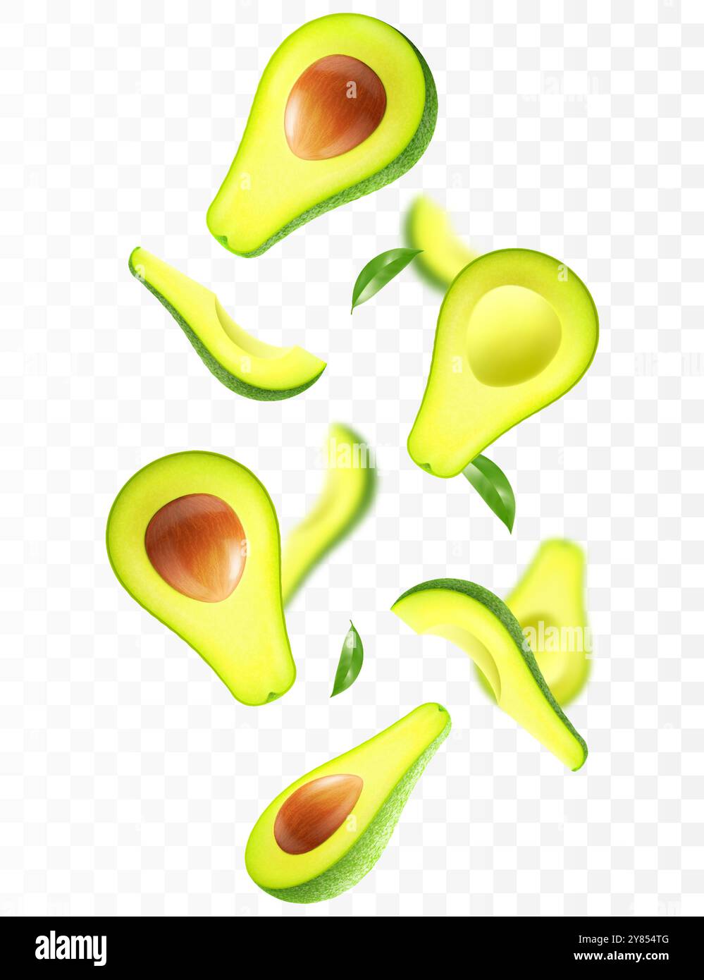 Flying ripe fresh avocado. Bright advertising background falling juicy ...