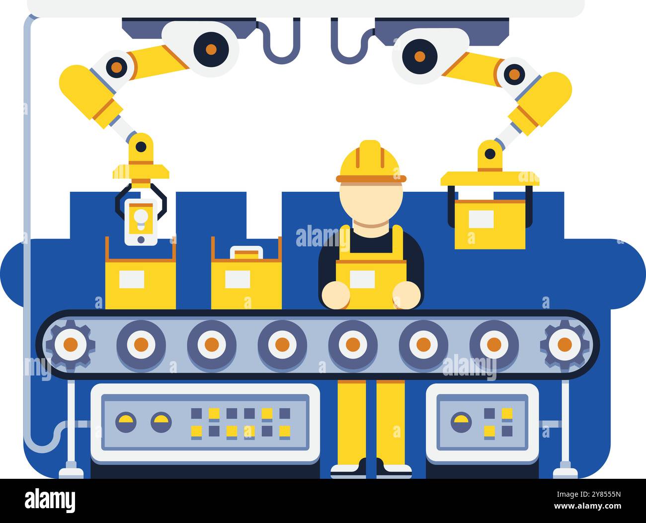 Packaging production on manufacture. Worker on industrial factory ...