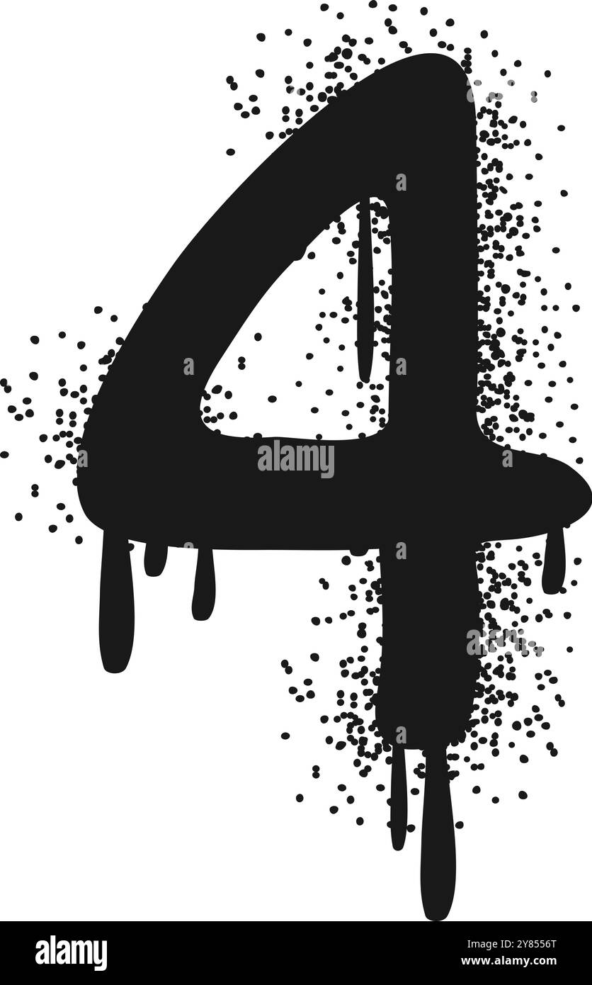 Four number creative graffiti spray black silhouette isolated on white ...