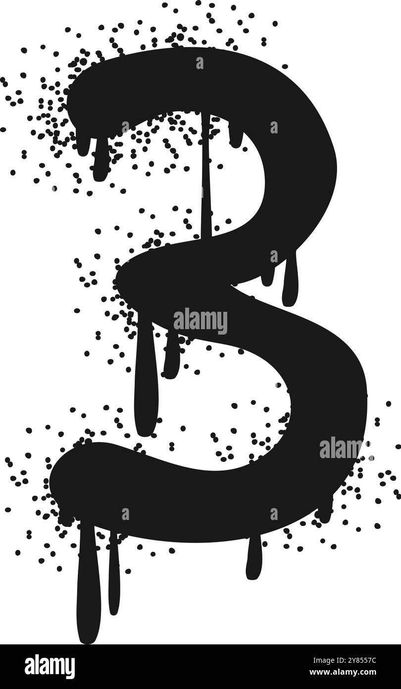 Graffiti spray number. Black three artistic silhouette isolated on ...