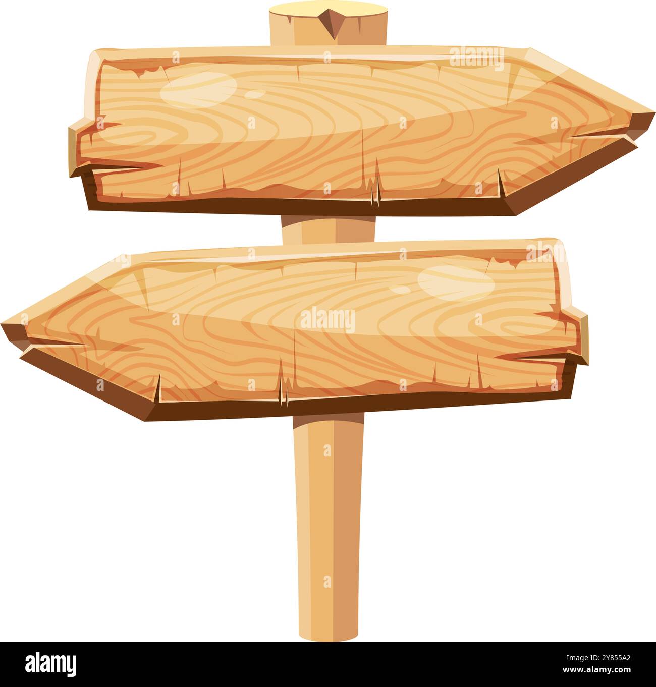 Wooden arrows on pole. Signpost cartoon game template isolated on white ...