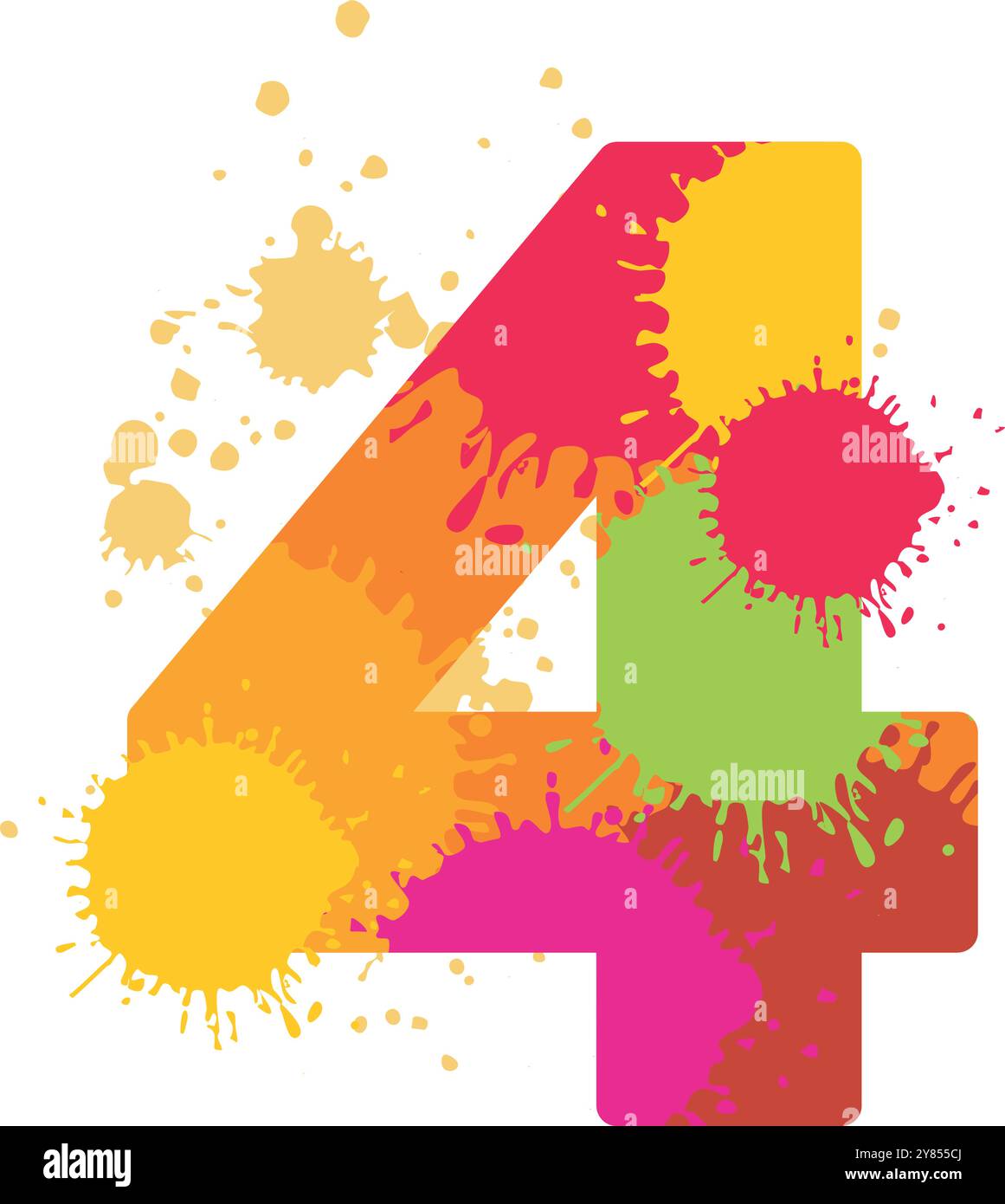 Color splashes on four shape. Artistic number sign isolated on white ...