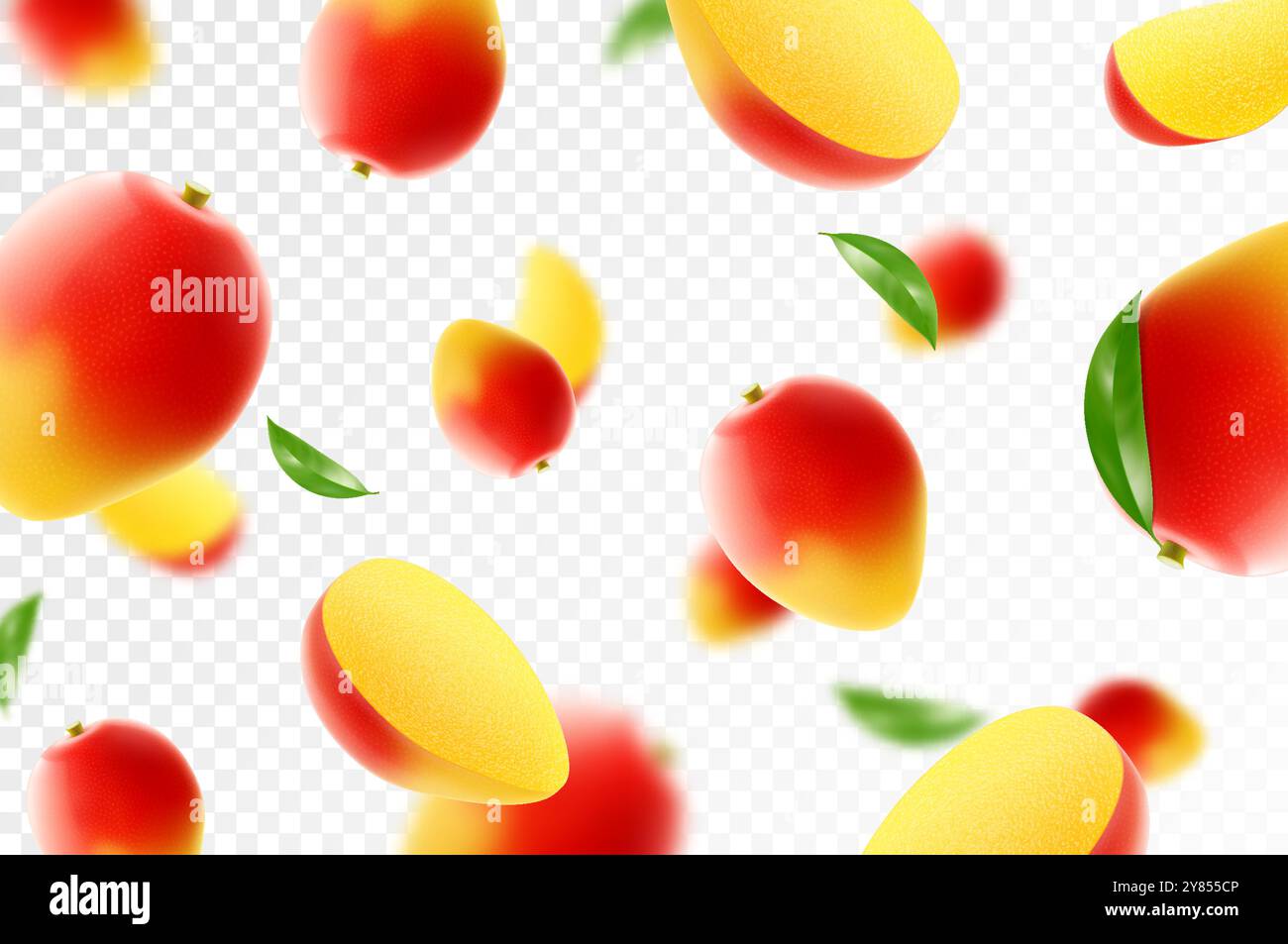 Flying ripe mango. Bright advertising background falling juicy fruit ...
