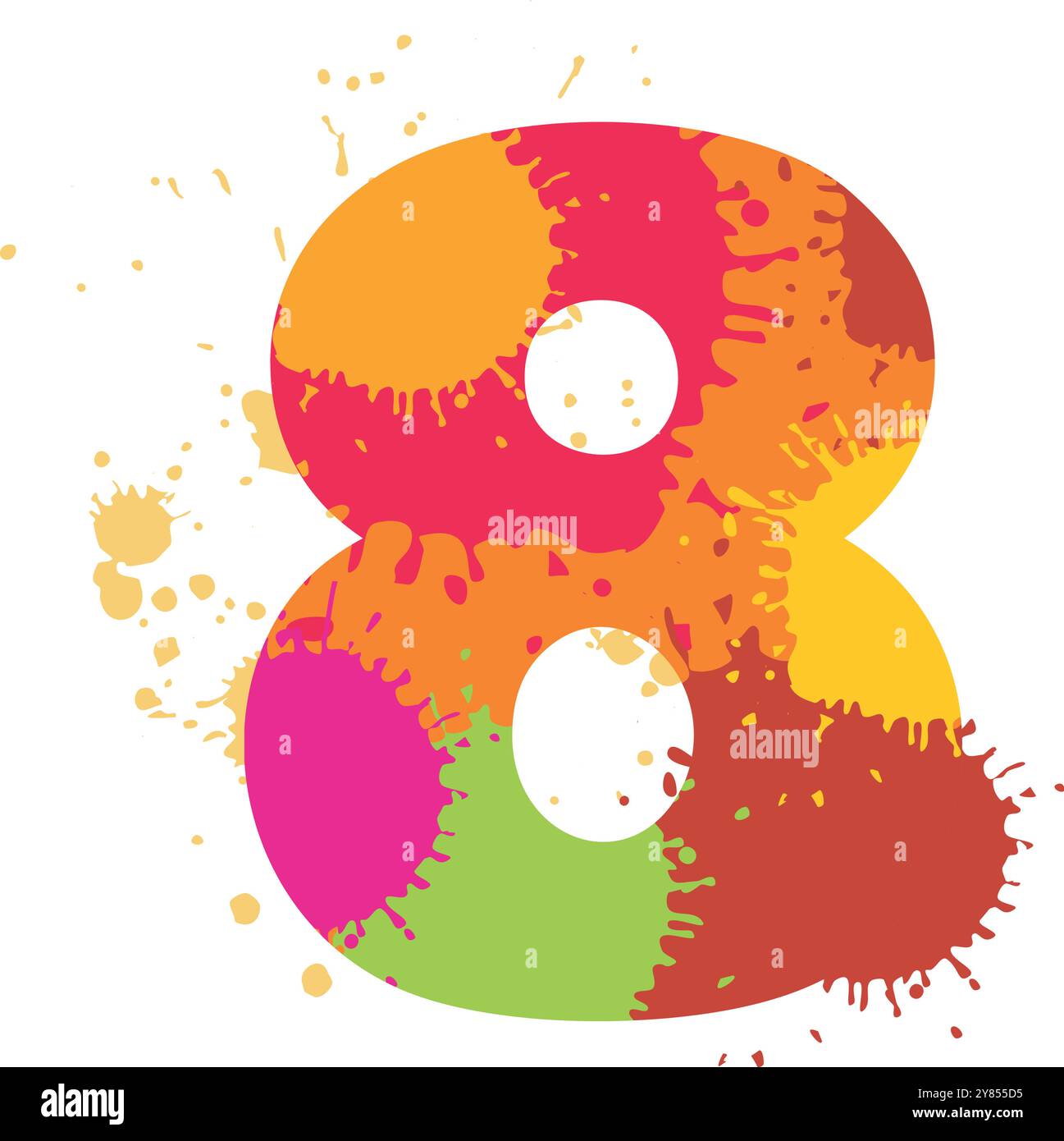 Eight number with artistic colorful paint stains isolated on white ...