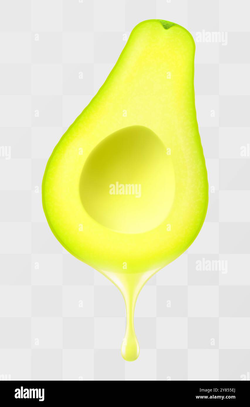 Drop of oily liquid flowing from a half of avocado isolated on a ...