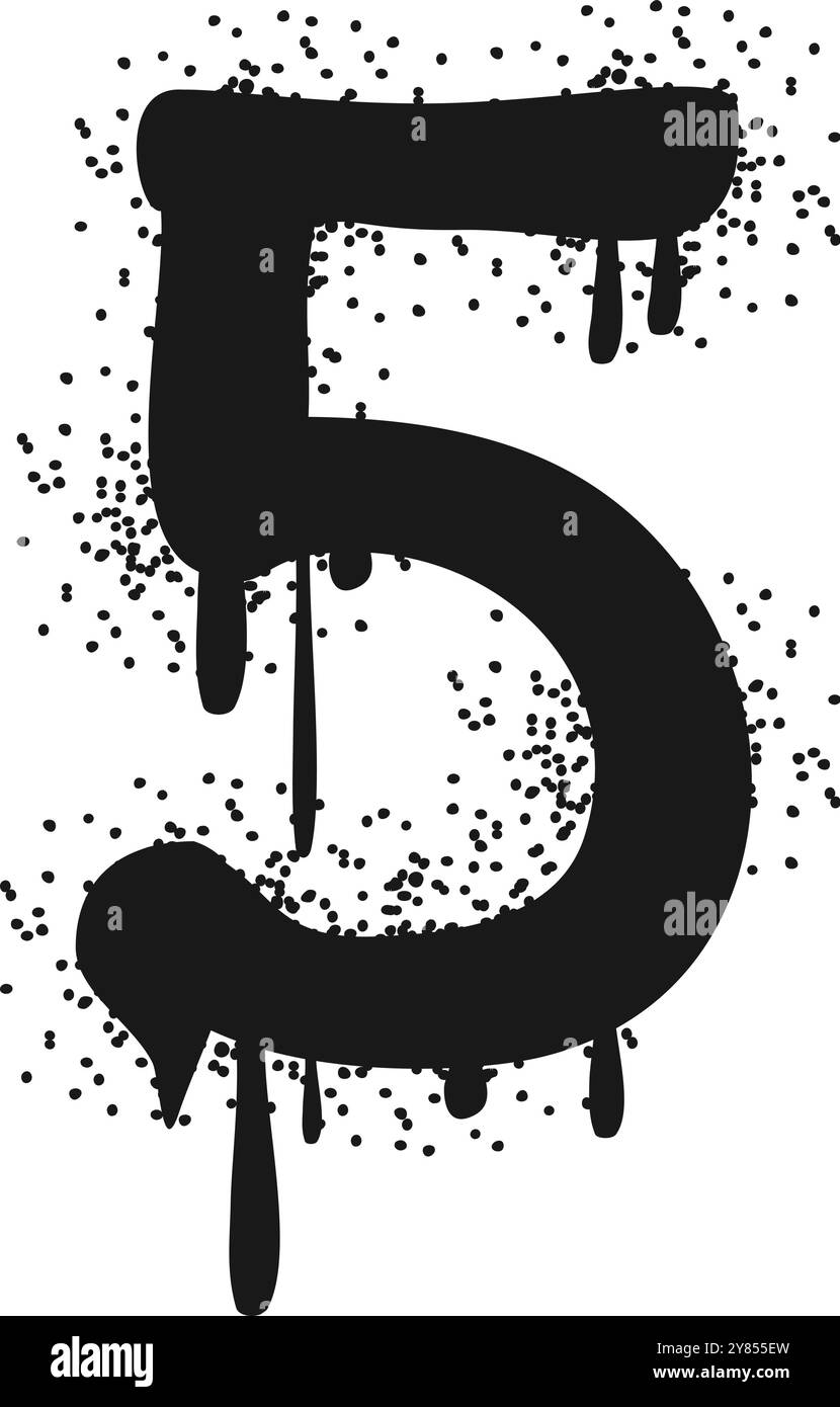 Five number in dripping ink style. Artistic black shape isolated on ...