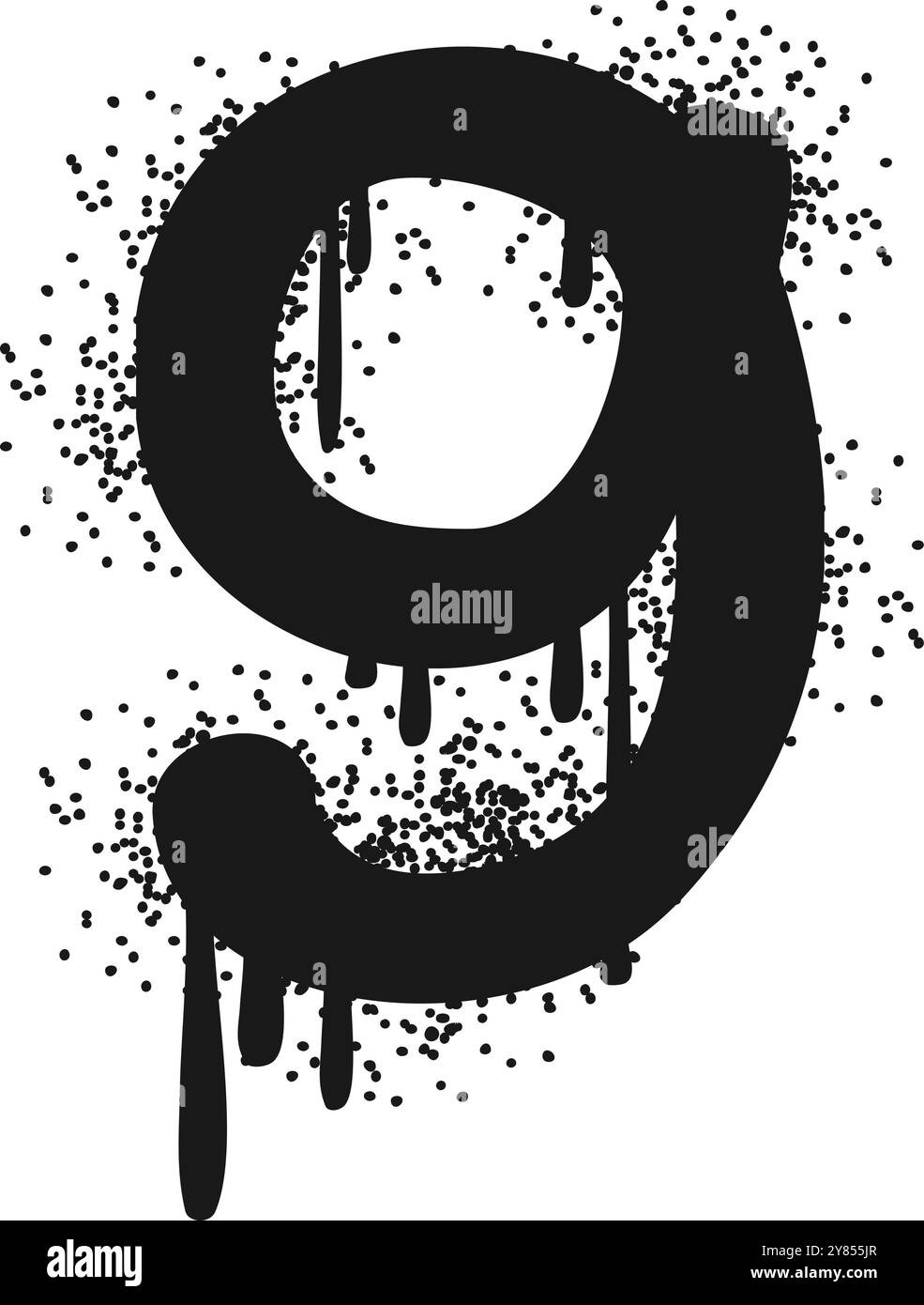 Dripping paint number silhouette. Nine dirty shape isolated on white ...