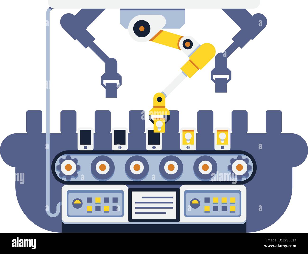Smartphone production line on automatic manufacture with robotic arm ...