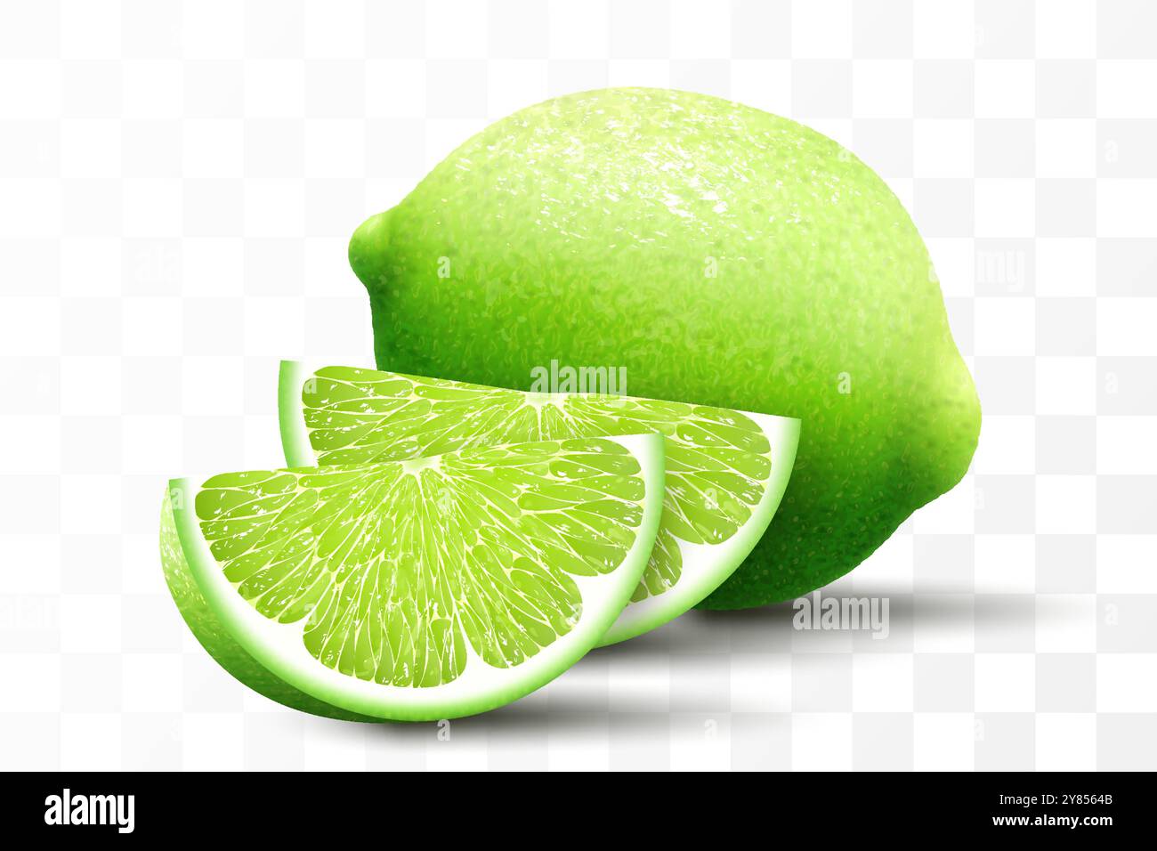 Fresh lime set, with various view of whole lime fruit, halves and ...