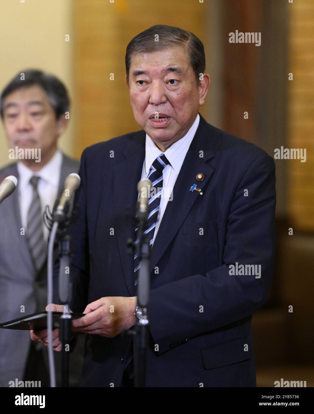 Japan's new Prime Minister Shigeru Ishiba speaks to the press on Oct. 2 ...