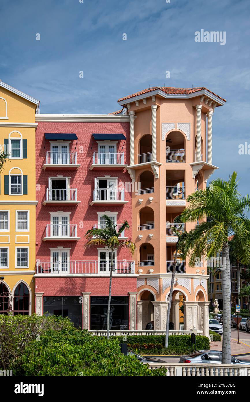 Naples, Florida. Beautiful colored condos on the Cabana Bayfront in ...