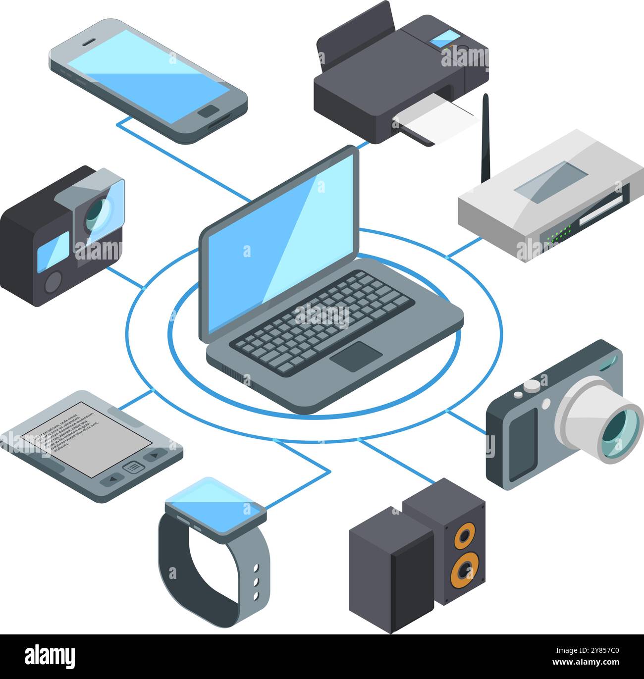 Isometric computer ecosystem devices network icon set Stock Vector ...