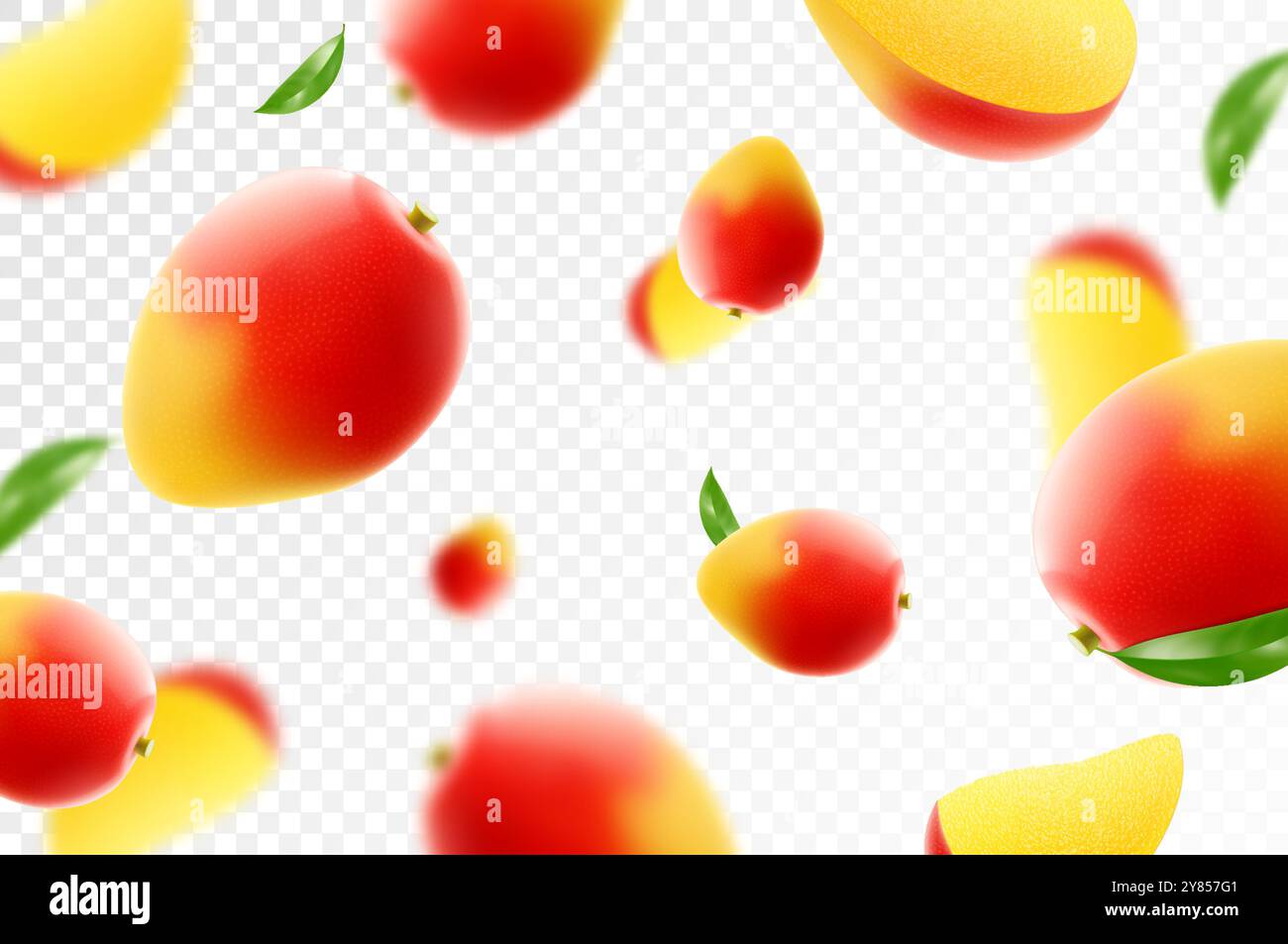 Flying ripe mango. Bright advertising background falling juicy fruit ...
