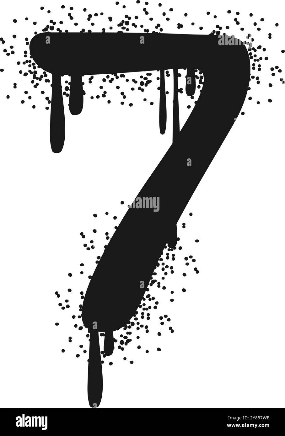 Black ink number seven shape with dripping paint isolated on white ...