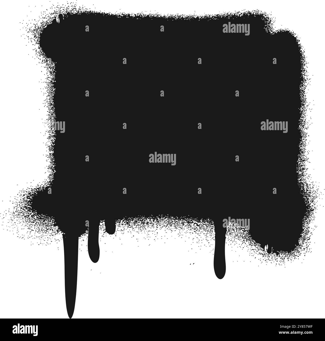 Ink spot with dripping black liquid. Square shape isolated on white ...