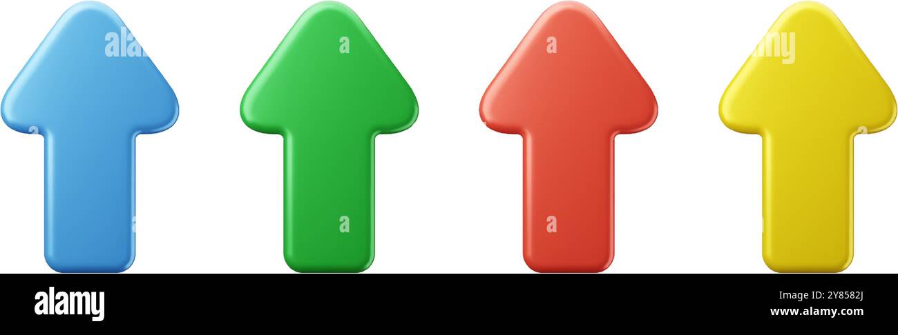 Arrow 3d icon. Navigation up, down and right or left direction. Mouse cursor in blue, yellow and ...