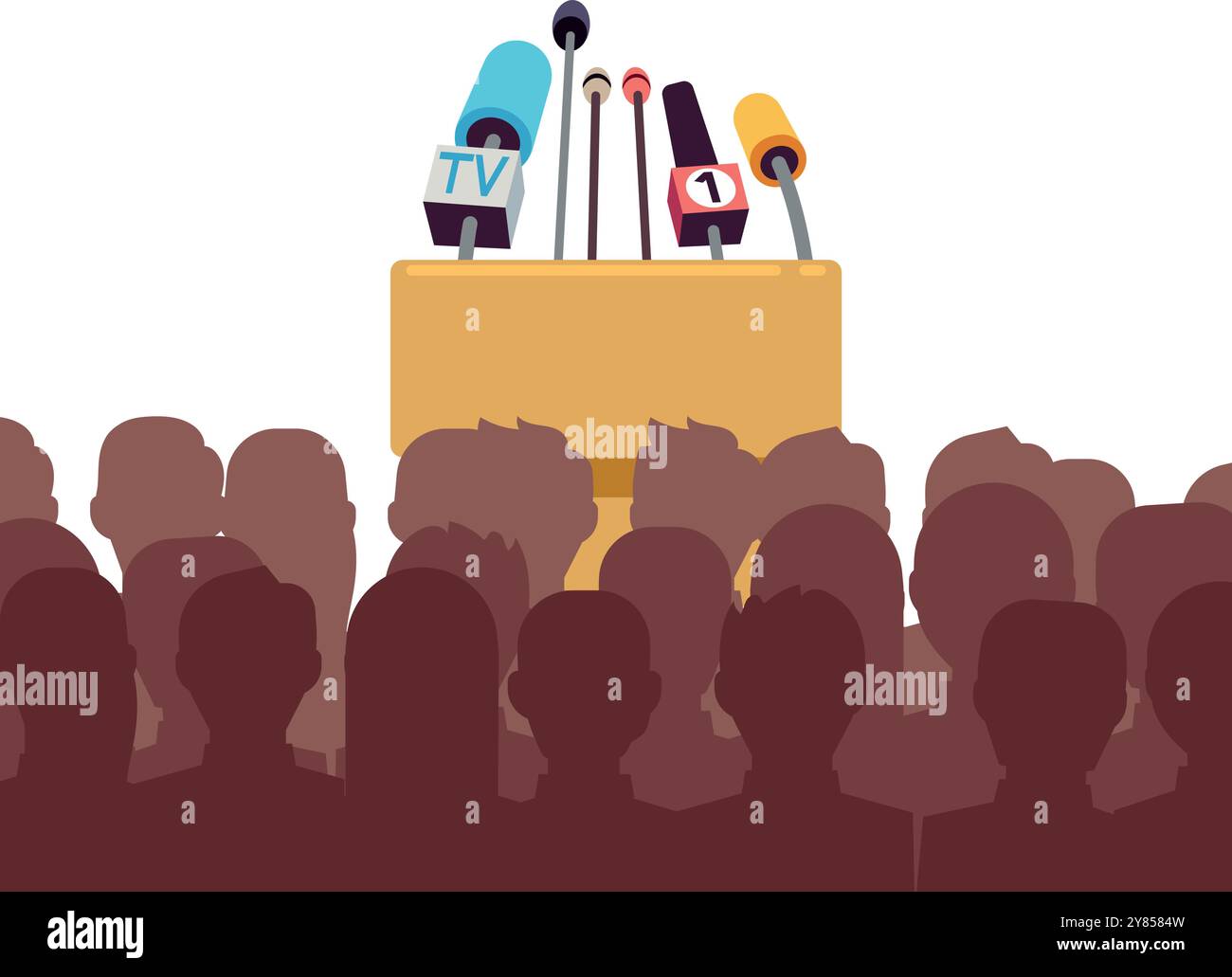 Public speech conference tribune with audience black silhouettes Stock ...