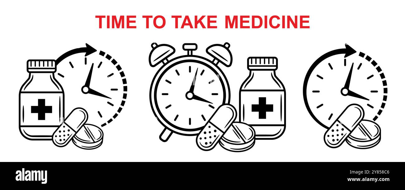 Medicine time, medical pill take hour timetable, medication day ...