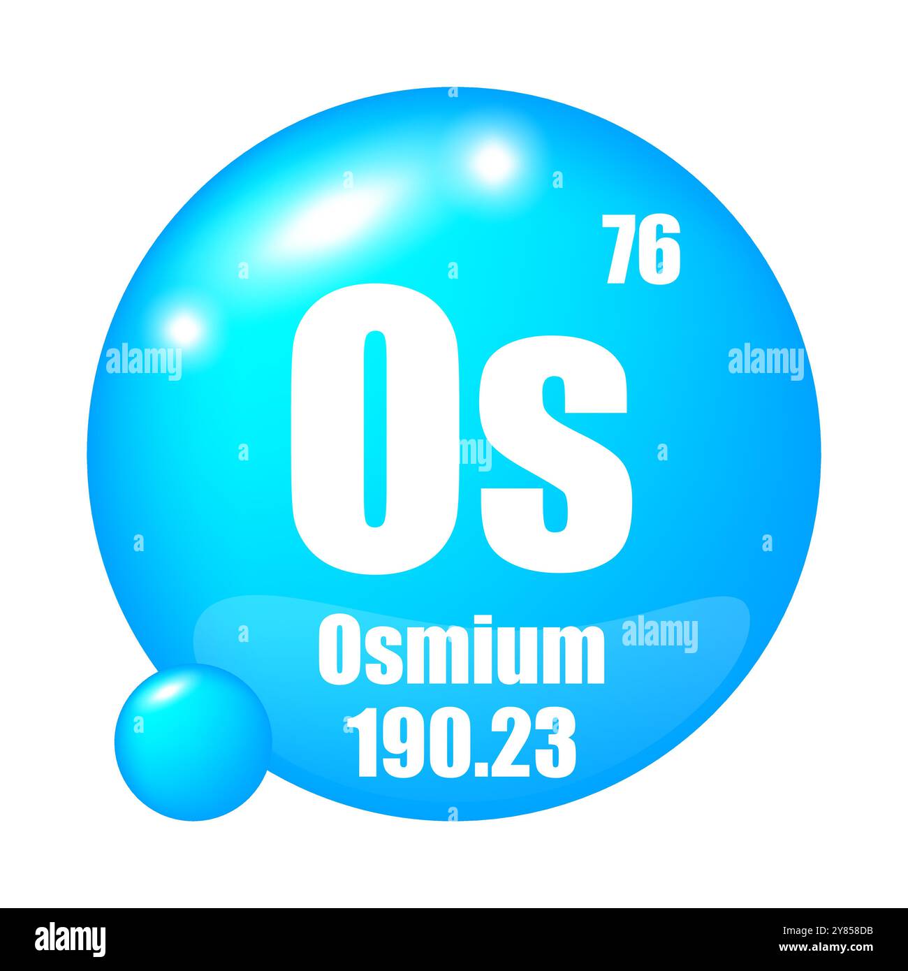 Osmium icon. Os chemical element. Atomic number 76. Mass 190.23. Blue ...
