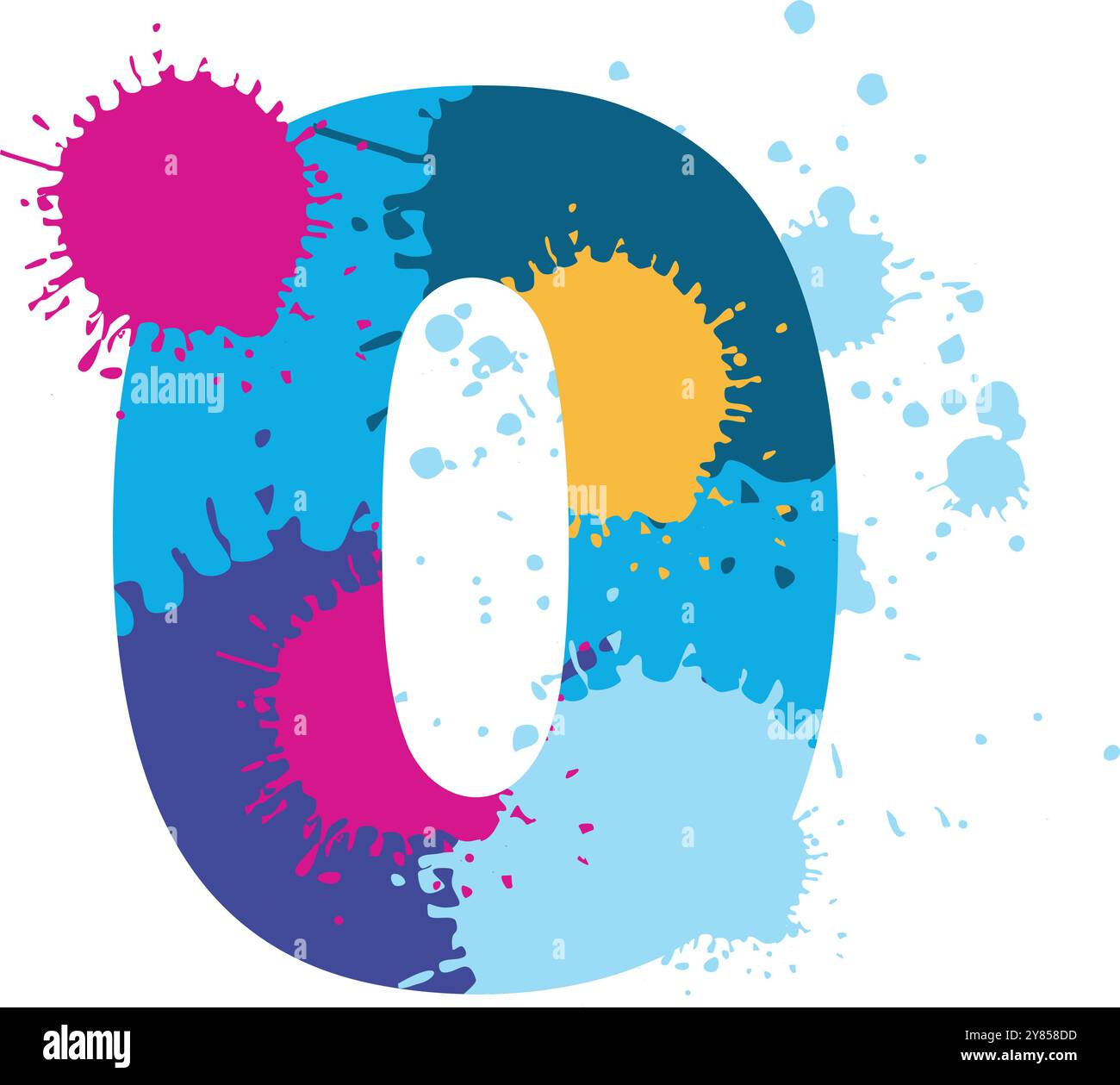 Zero number in creative color paint splash style isolated on white ...