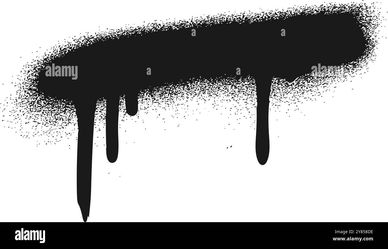 Ink grunge stroke with black liquid dripping splatter isolated on white ...