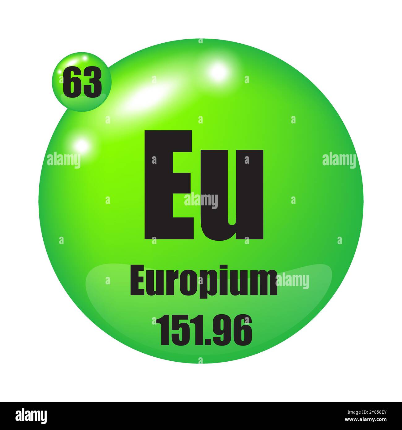 Europium icon. Eu chemical element. Atomic number 63. Mass 151.96 ...