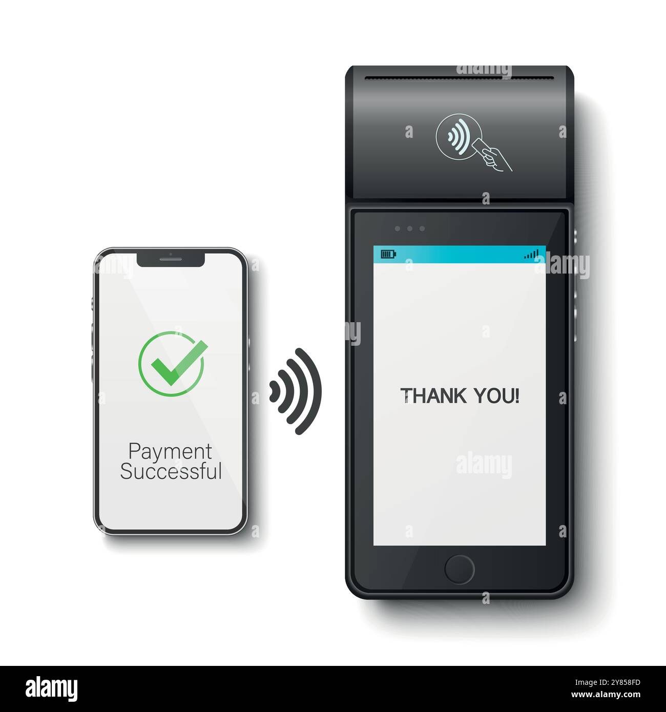 Vector 3D Realistic Black NFC Payment Terminal and Smartphone Closeup ...