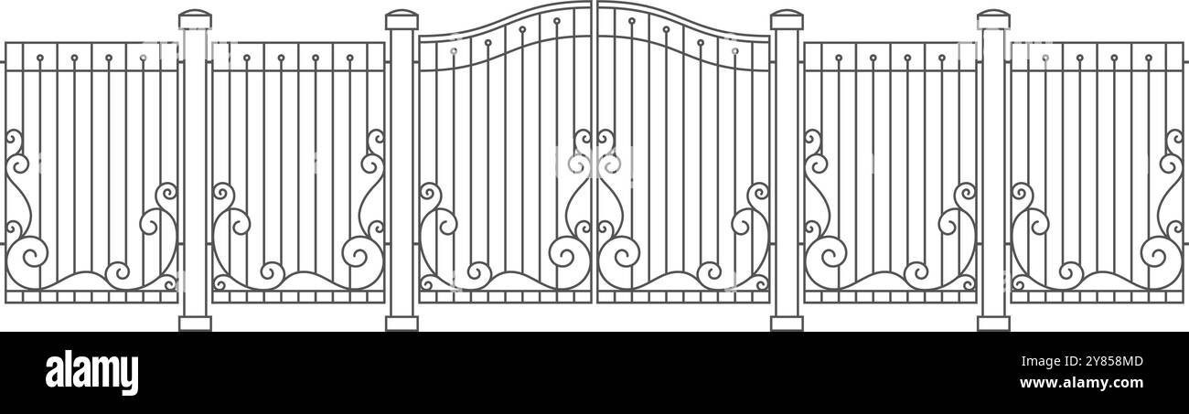 Classic iron gate with vintage forged railing fence Stock Vector Image ...