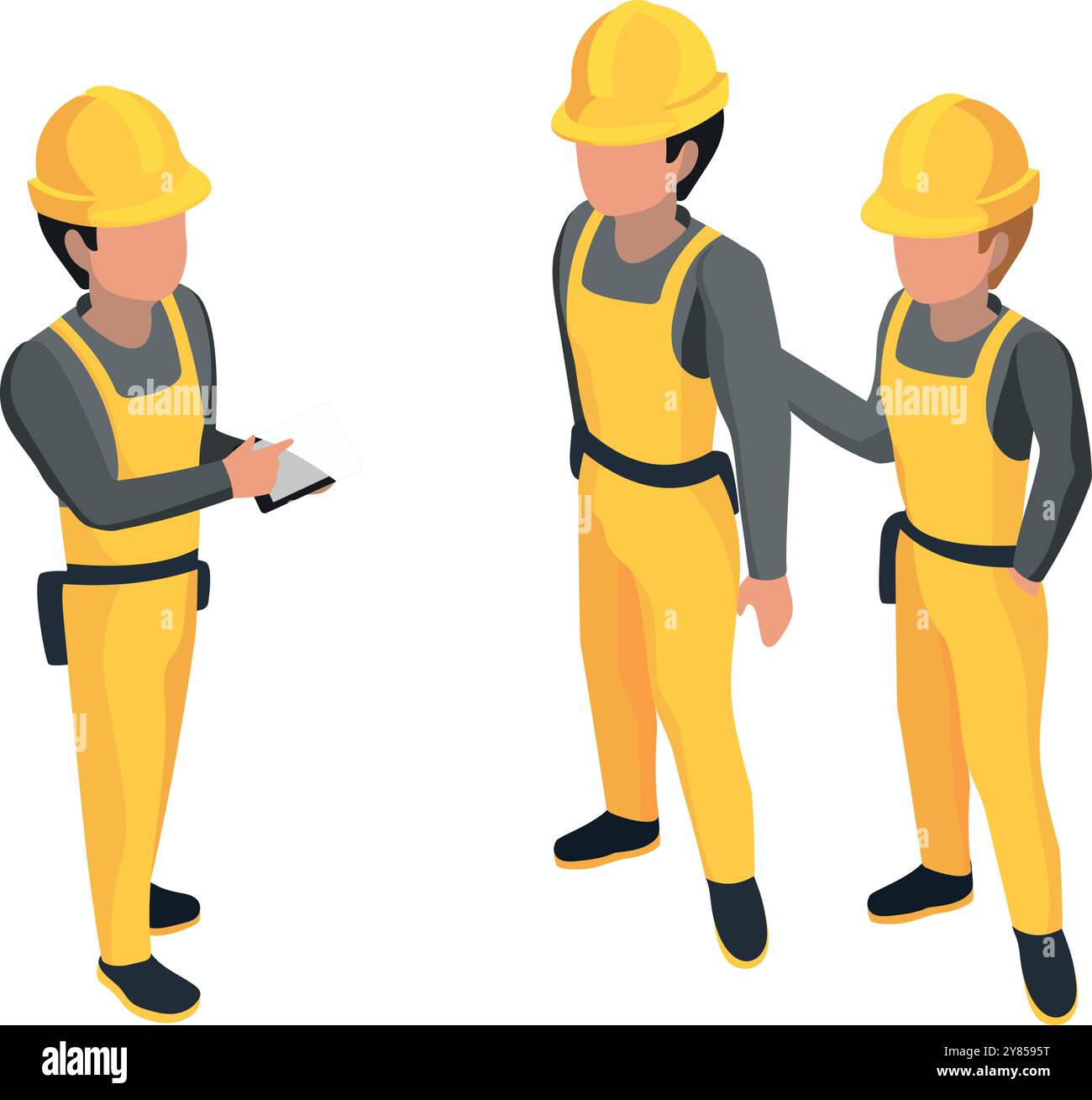Engineers talking. Teamwork isometric icon. Working characters Stock ... Engineers talking. Teamwork isometric icon. Working characters Stock ...