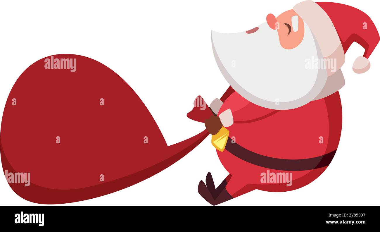 Santa dragging heavy red bag. Christmas holiday gifts Stock Vector ...