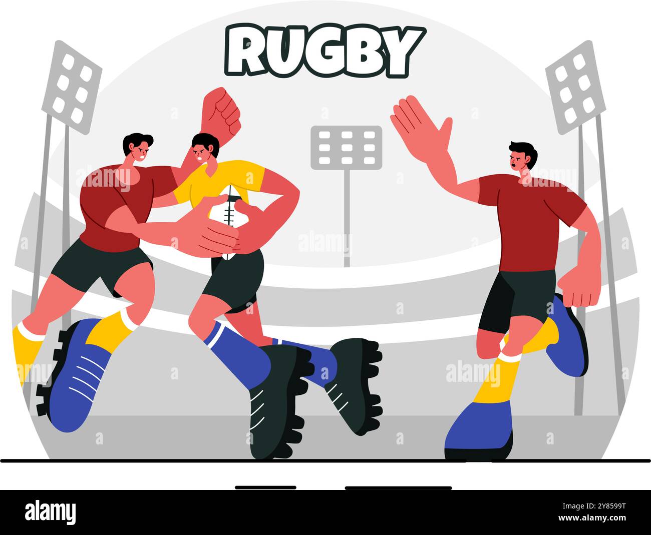 Rugby Player Running and Catching the Ball Vector Illustration in a ...