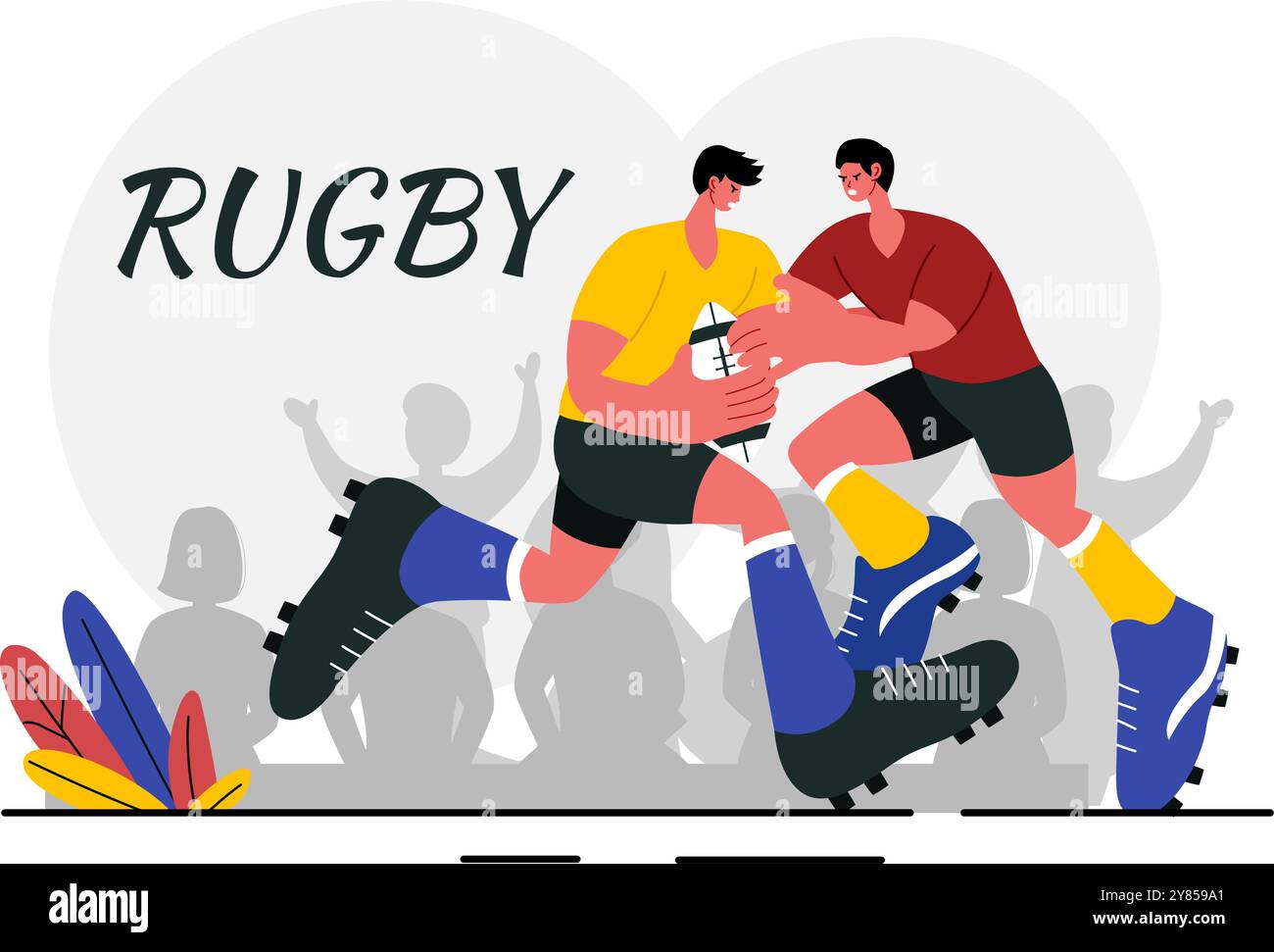 Rugby Player Running and Catching the Ball Vector Illustration in a ...