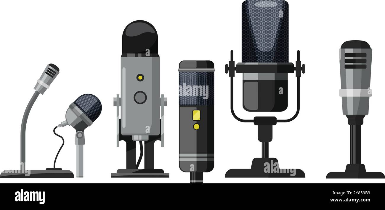 Various microphones set. Modern audio recording devices Stock Vector ...