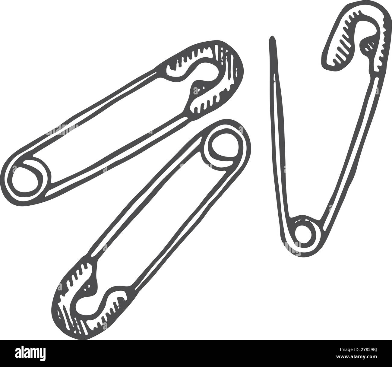 Safety pins doodle. Sewing tool hand drawn emblem Stock Vector Image ...