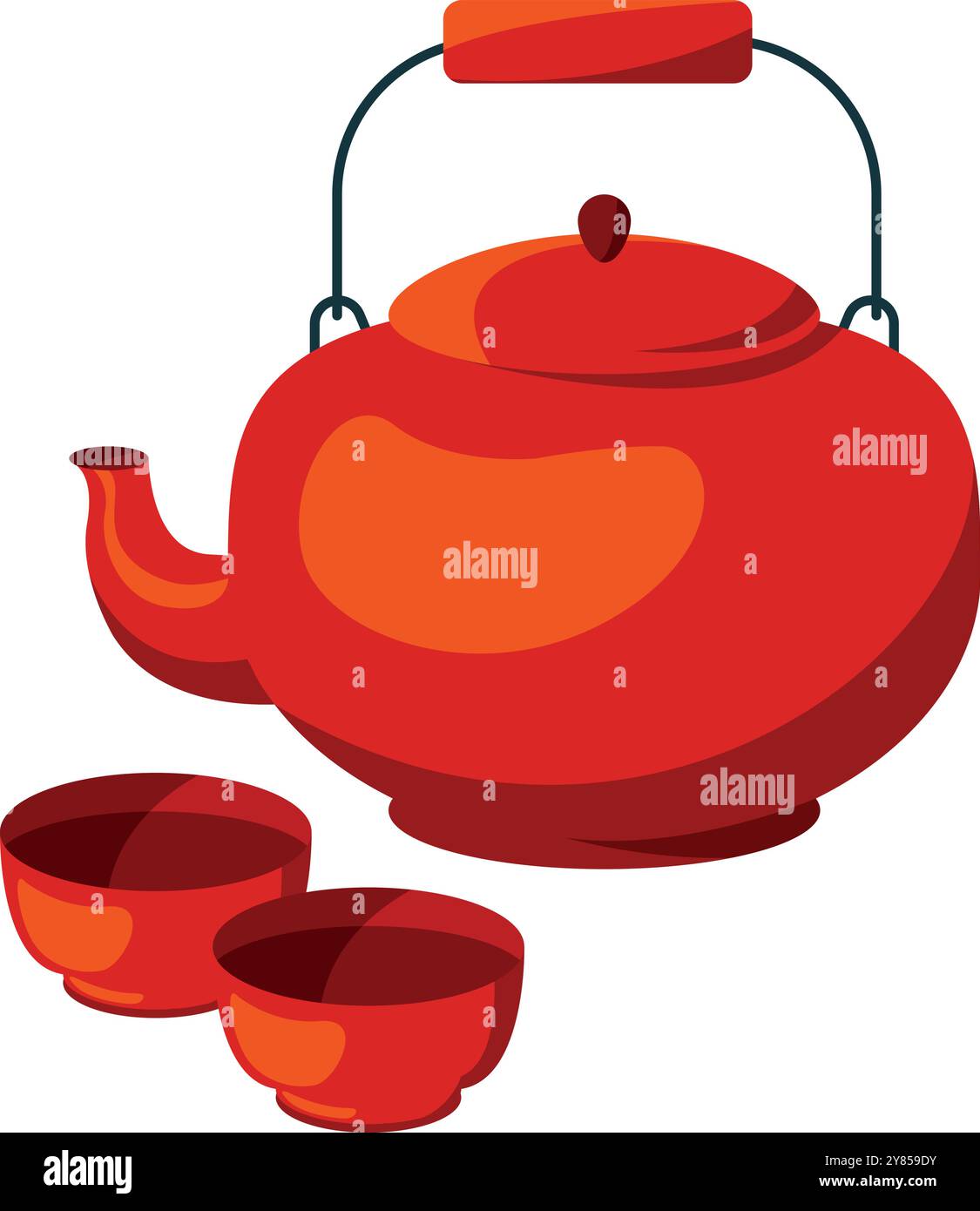 Tea ceremony cartoon icon. Traditional herbal drink teapot and cups ...