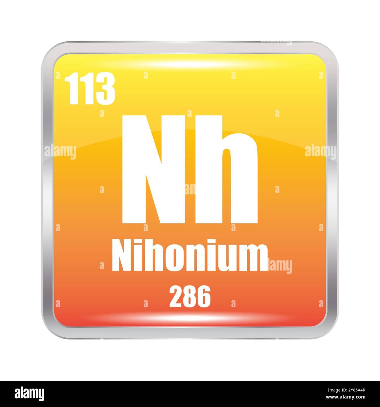 Nihonium element symbol. Atomic number 113. Mass 286. Yellow square ...
