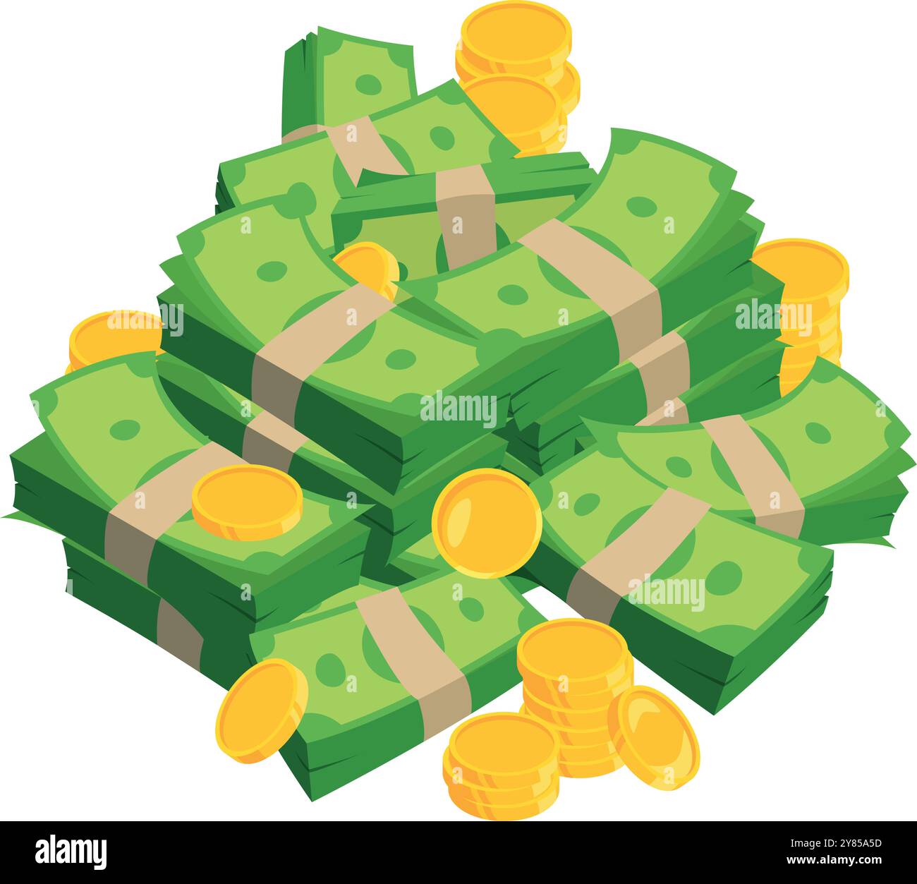Money heap. Golden coins and dollars. Cartoon cash Stock Vector Image ...