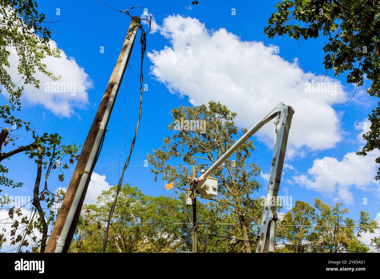 Emergency workers are restoring power after severe violent hurricane ...