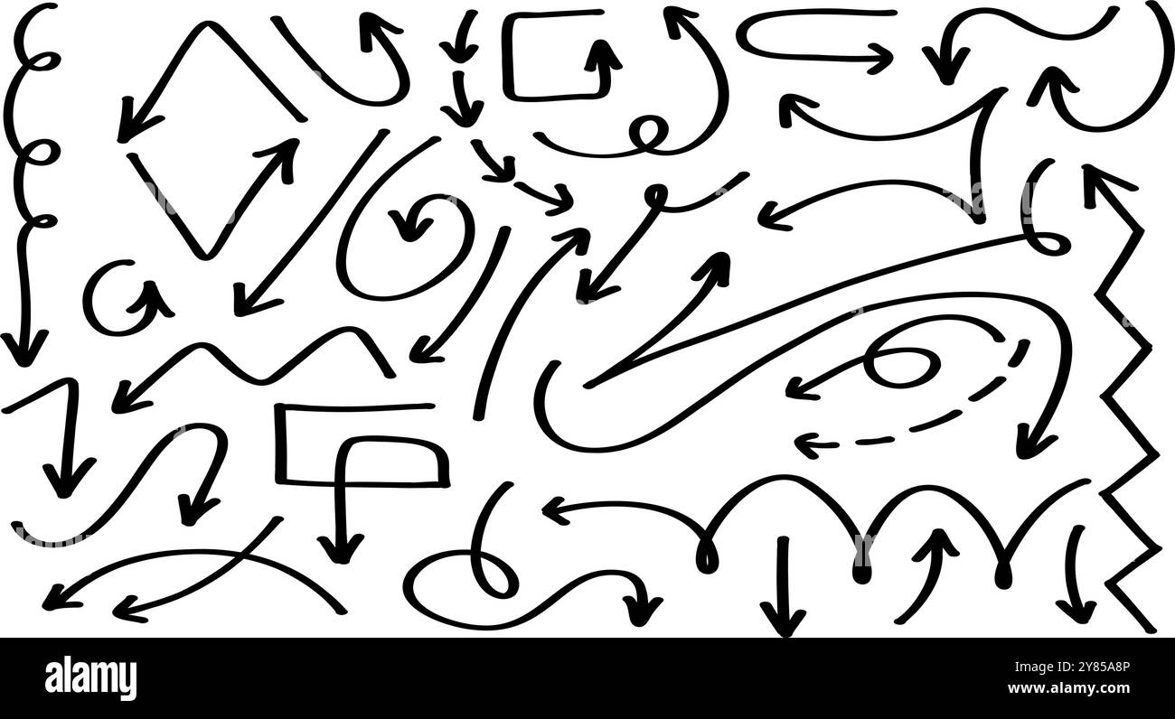 Engaging collection of hand-drawn arrow illustrating various directions ...