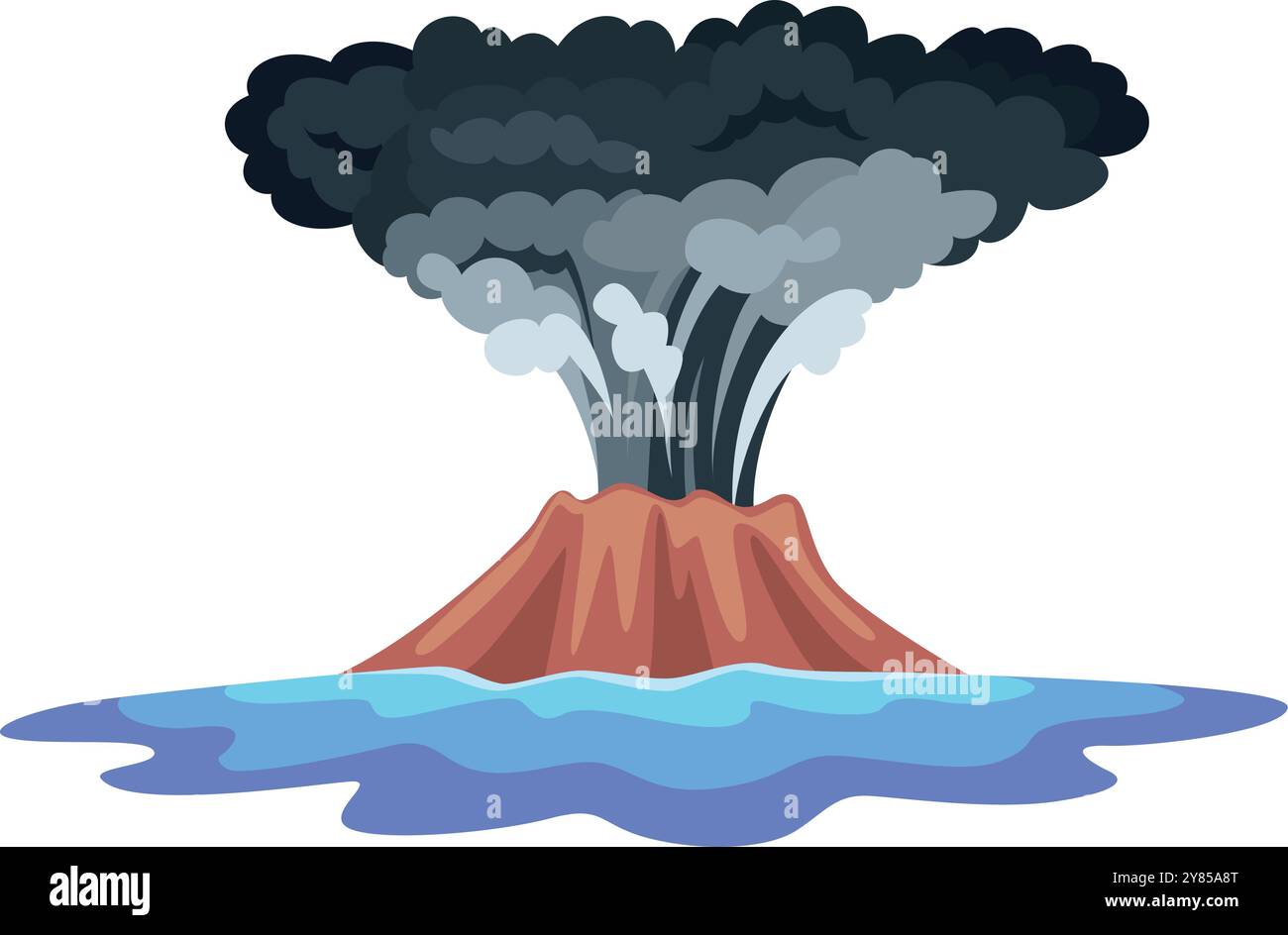 Ocean volcano erupt with smoke cloud. Mountain island Stock Vector ...