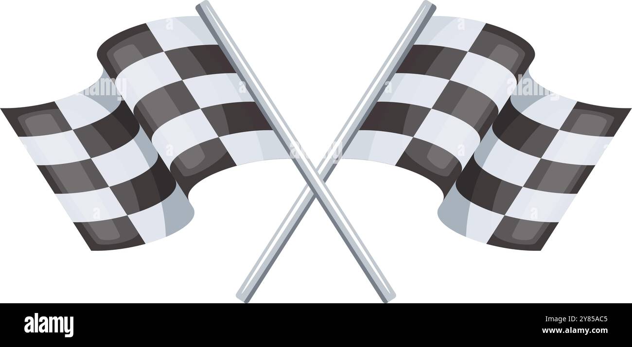 Crossed race finish flags. Cartoon chequered emblem Stock Vector Image ...