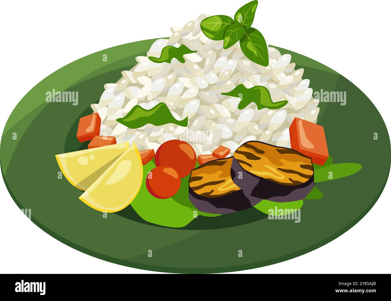 Rice and vegetables indian dish. Vegetarian food icon Stock Vector ...