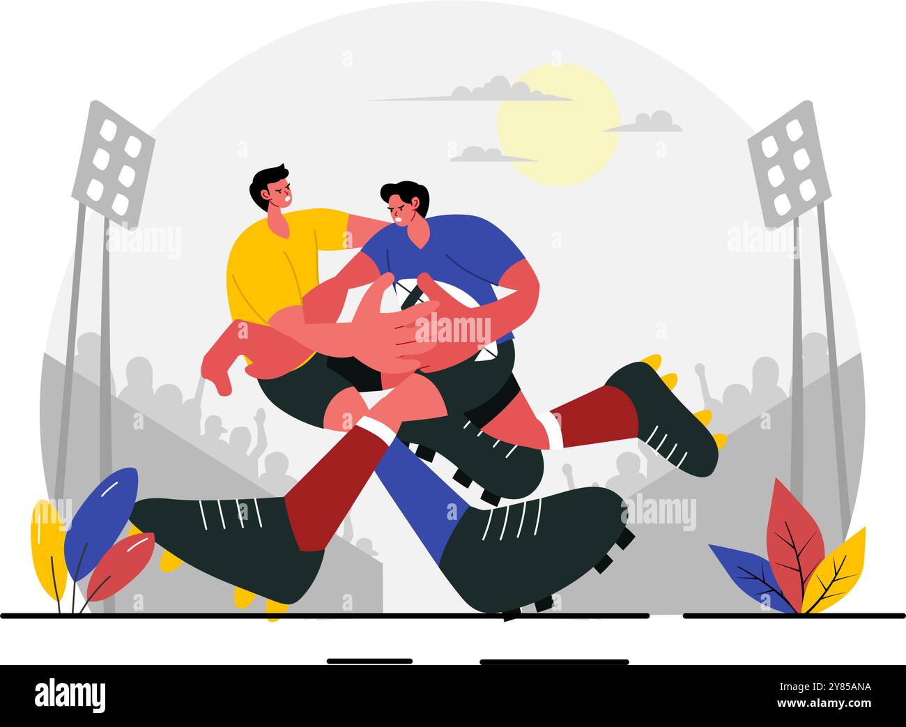 Rugby Player Running and Catching the Ball Vector Illustration in a ...