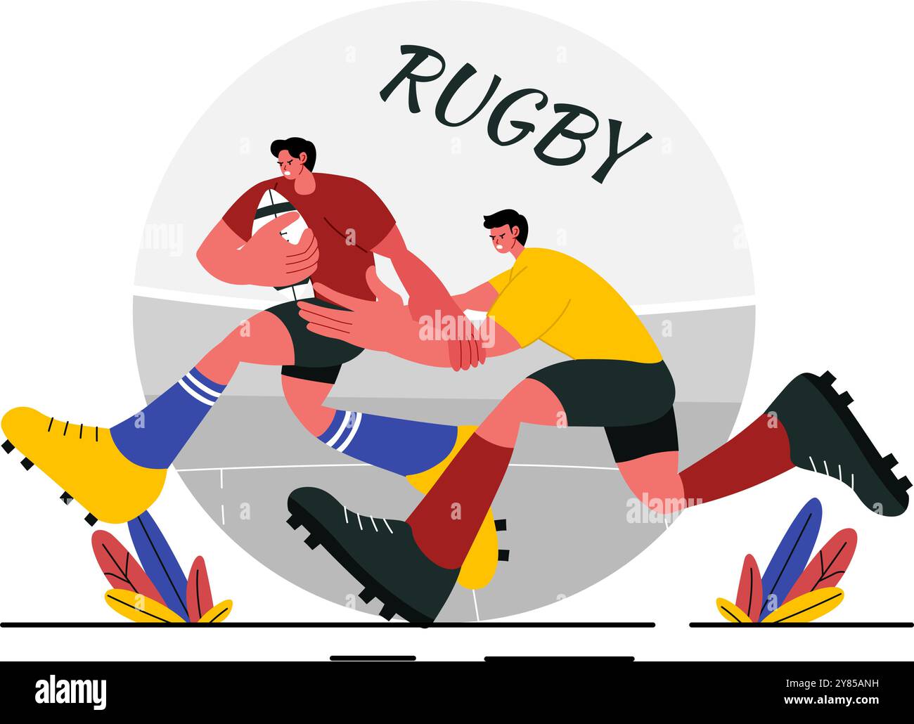 Rugby Player Running and Catching the Ball Vector Illustration in a ...